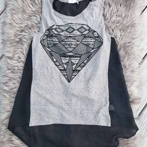 Tops | Graphic Diamond Tank With Sheer Back | Poshmark